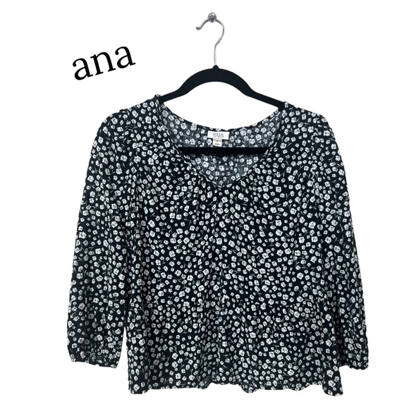 a.n.a | Tops | Ana Brand Black And White Floral Pattern Shirt With ...